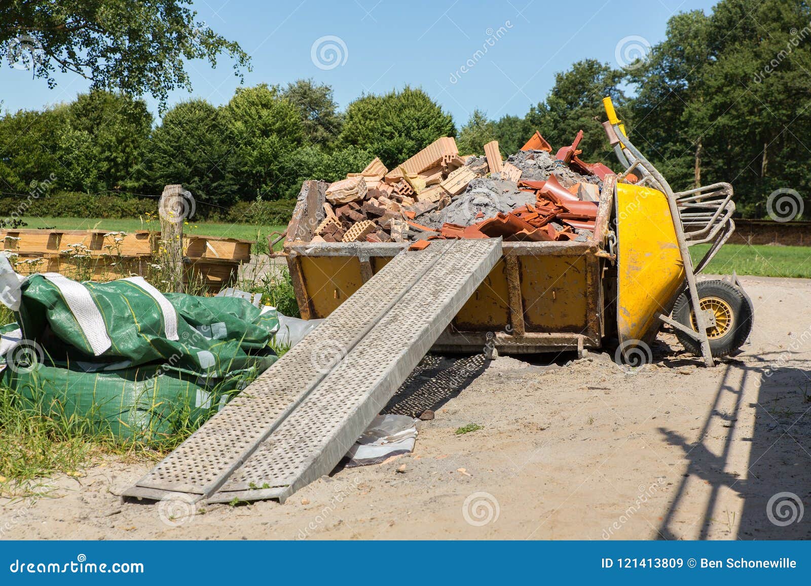 Container with Debris and Wheelbarrow Stock Image - Image of away ...