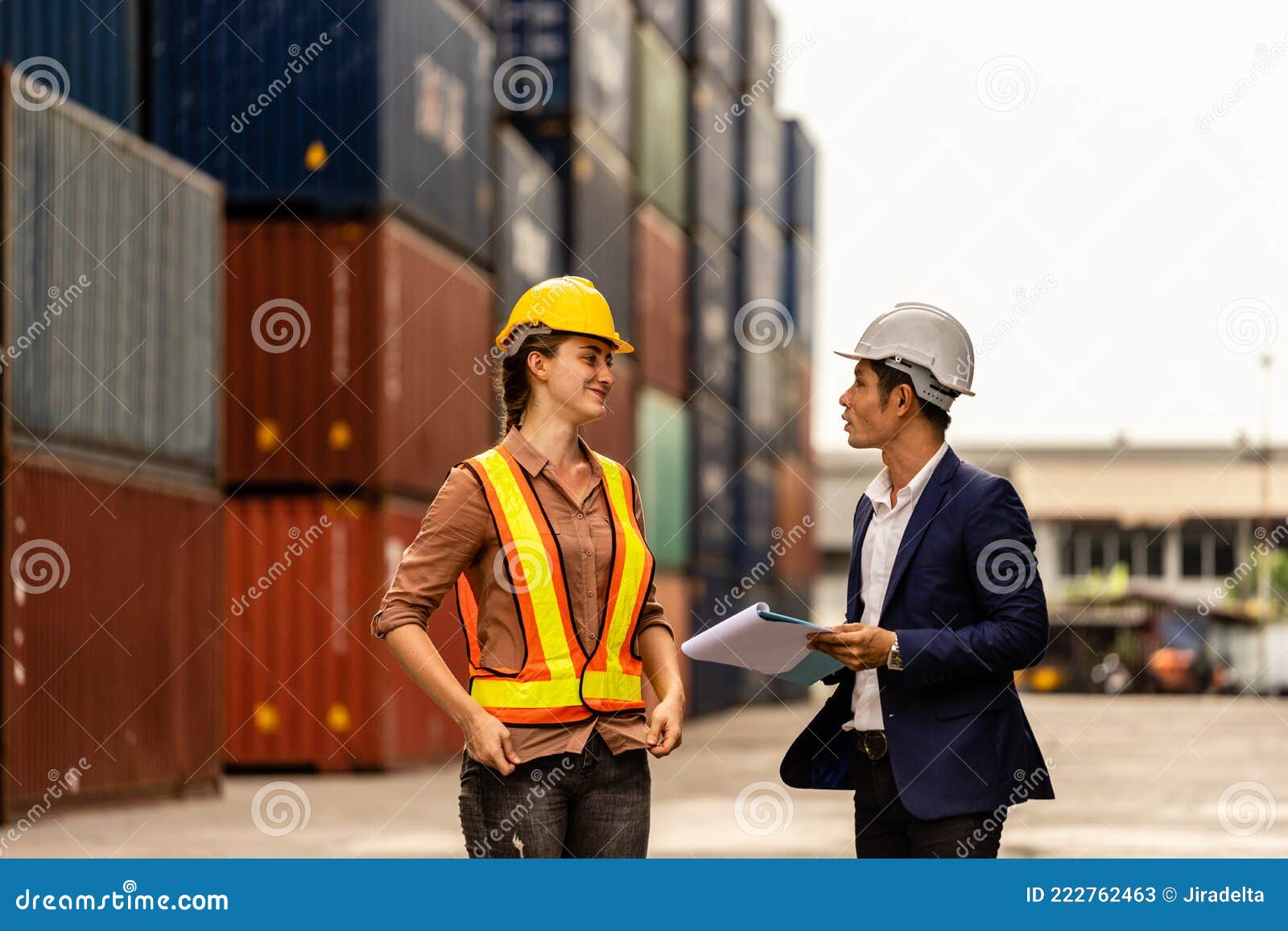 Container Depot Chief Talking To Female Foreman about Custom Goods ...