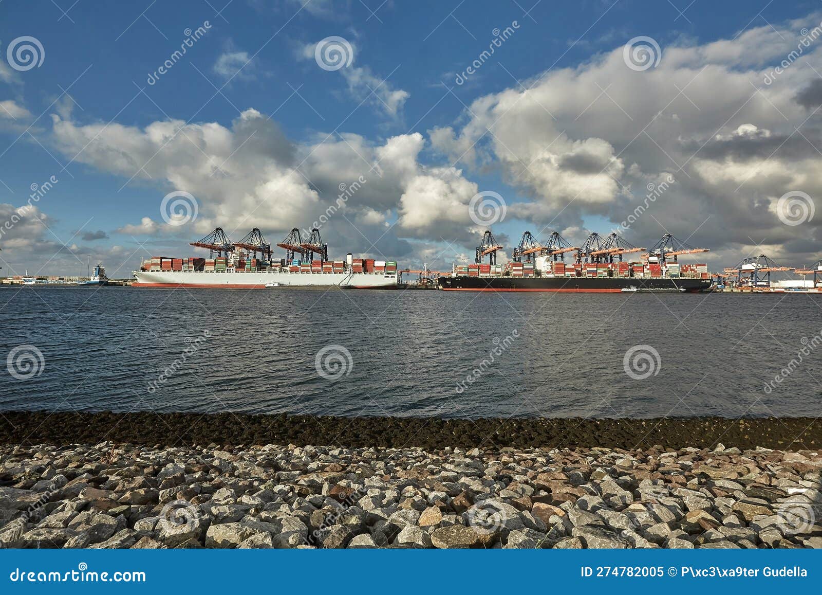 Container Dock in Rotterdam, Cargo Ships Stock Image - Image of ...