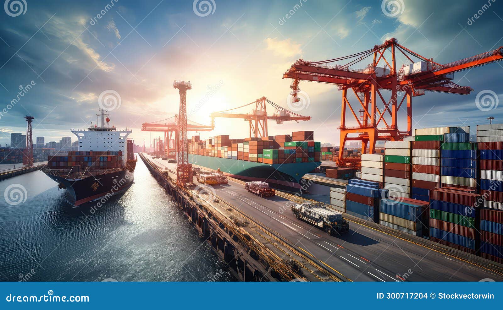 Container dock ship cargo stock illustration. Illustration of cranes ...