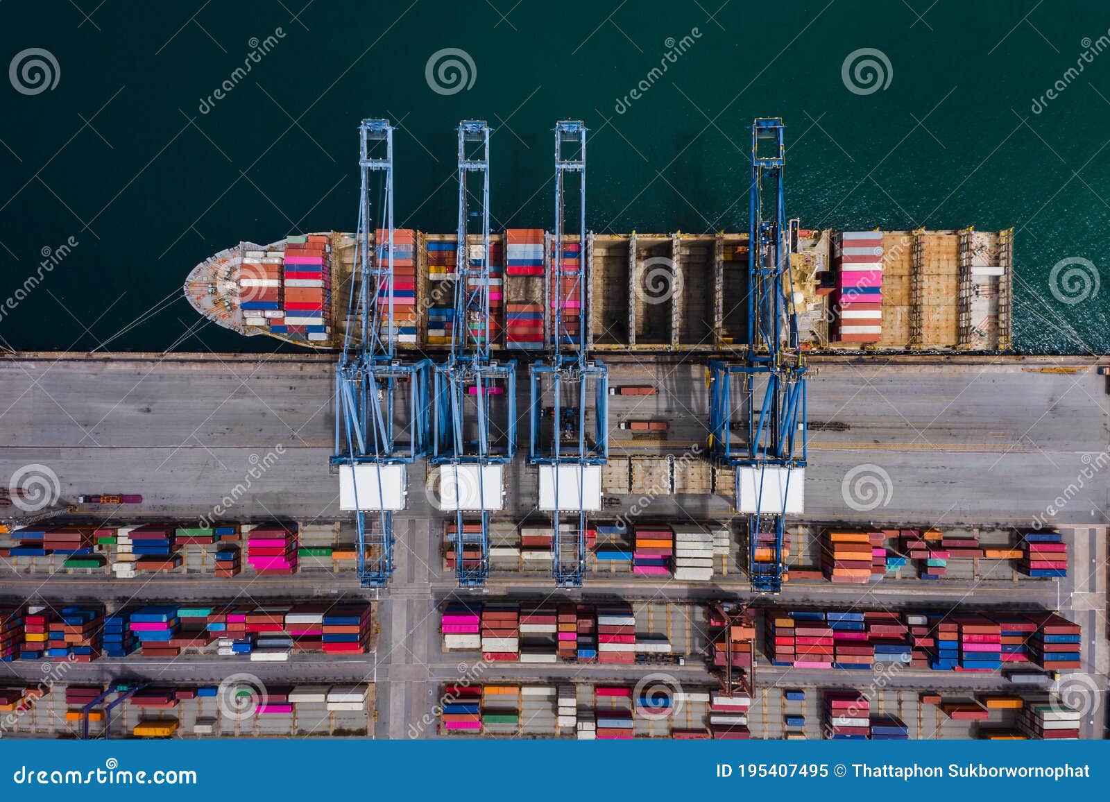 Container Dock Terminal and Shipping Container Loading Aerial View ...
