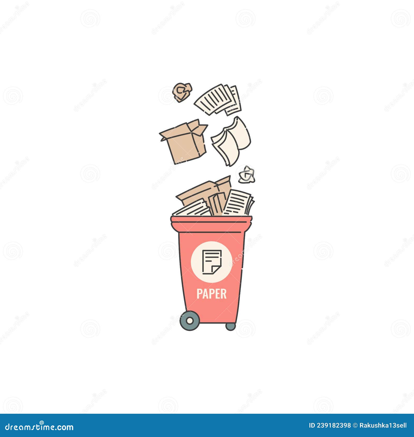 Container Dumpster with Paper Garbage Sorting and Recycling. Vector ...