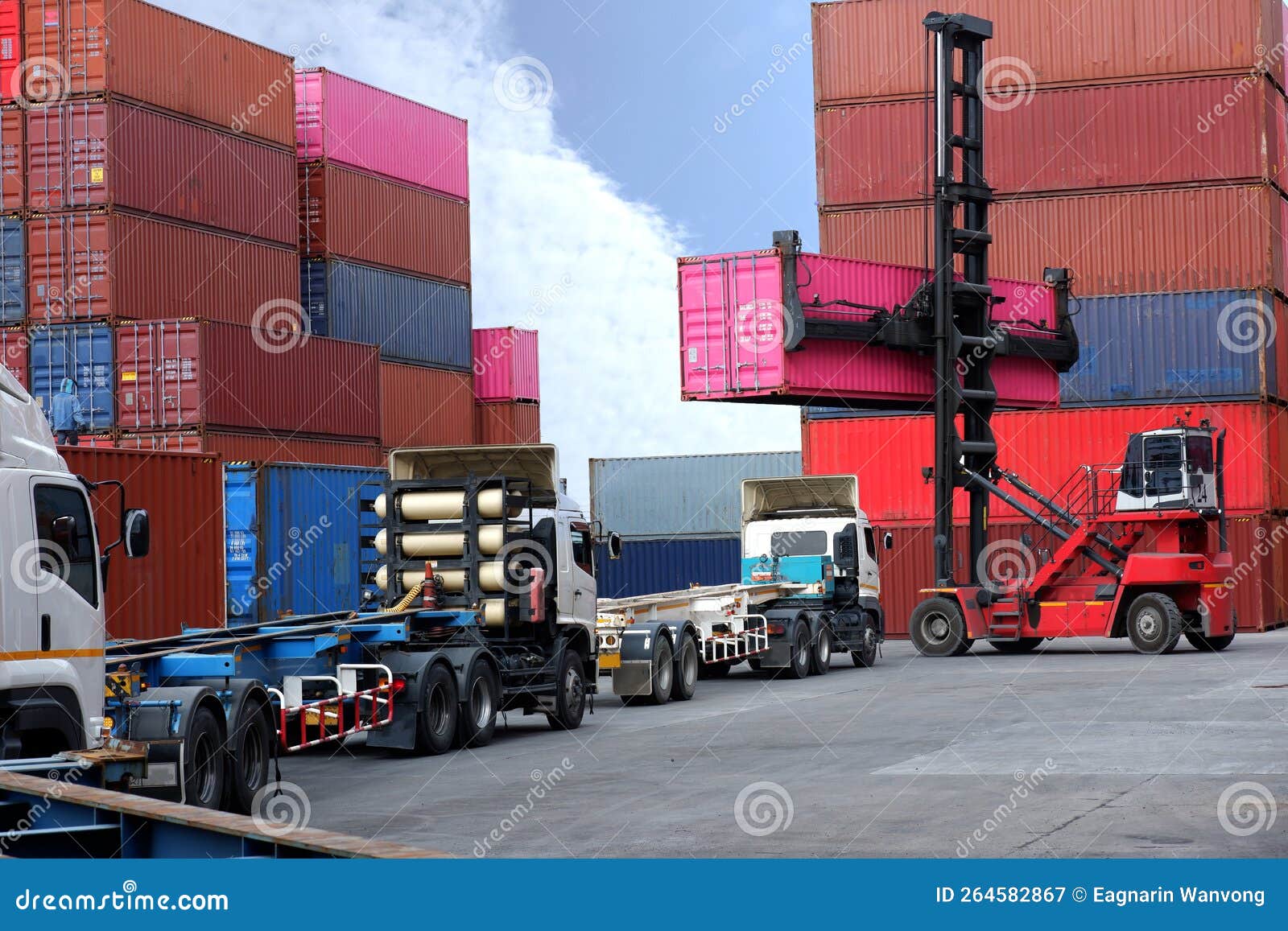Container Forklift and the Truck is Waiting for the Container. in the ...