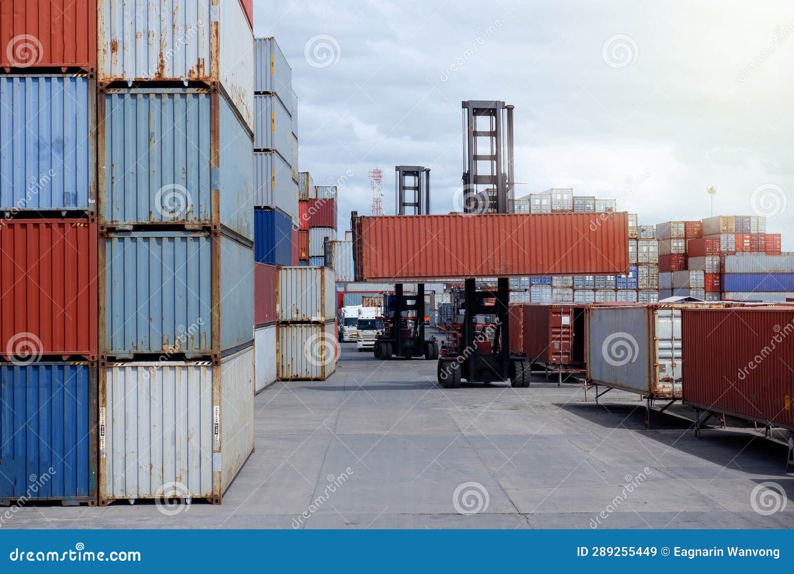 Container Forklift in Container and Truck Yards Stock Image - Image of ...