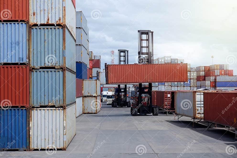 Container Forklift in Container and Truck Yards Stock Image - Image of ...