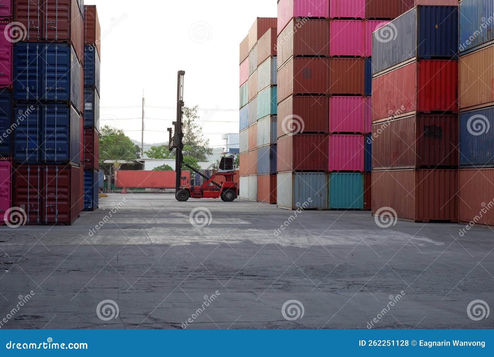 Container Forklift in the Container Yard Industry Perspective Stock ...