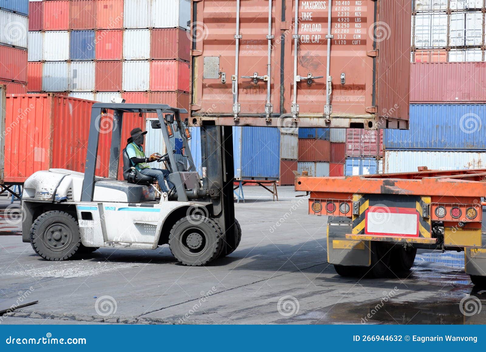 Container Forklift in the Container Yard Stock Photo - Image of ...