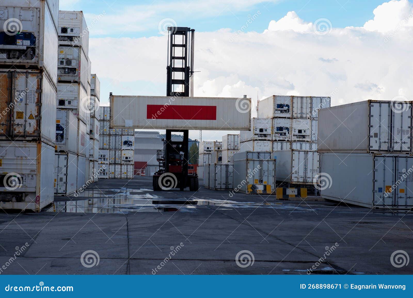 Container Forklift in the Container Yard Stock Image - Image of heavy ...