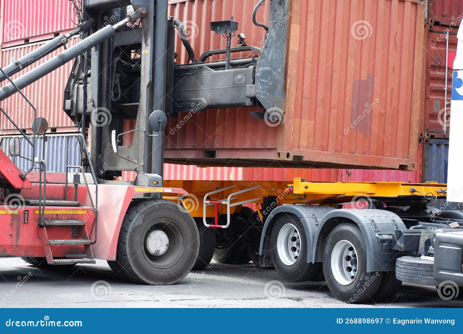 Container Forklift in the Container Yard Stock Image - Image of carrier ...