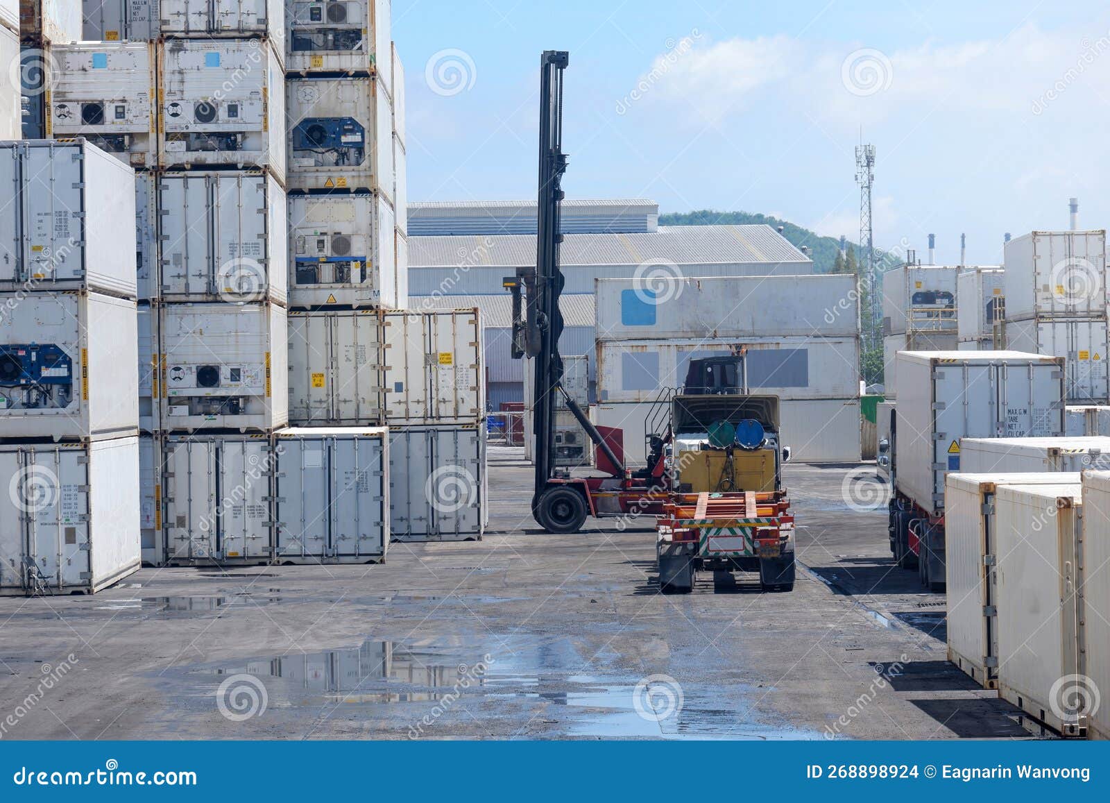 Container Forklift in the Container Yard Stock Photo - Image of trade ...
