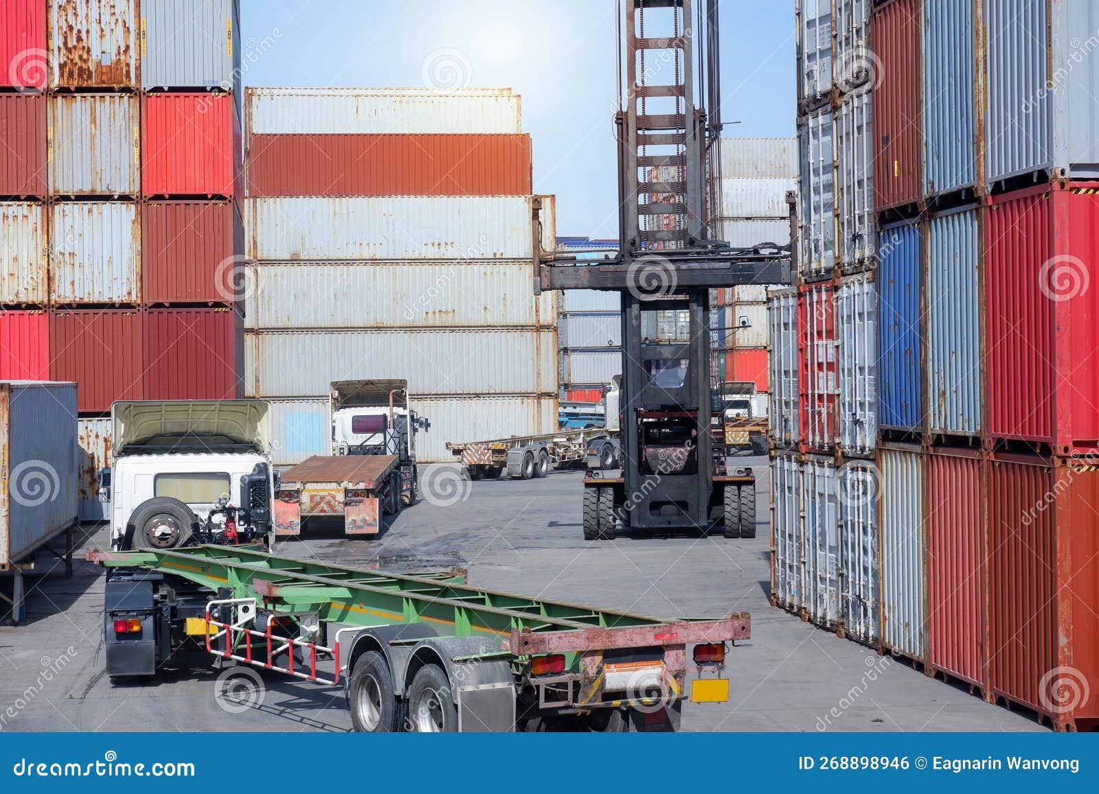 Container Forklift in the Container Yard Stock Photo - Image of heavy ...