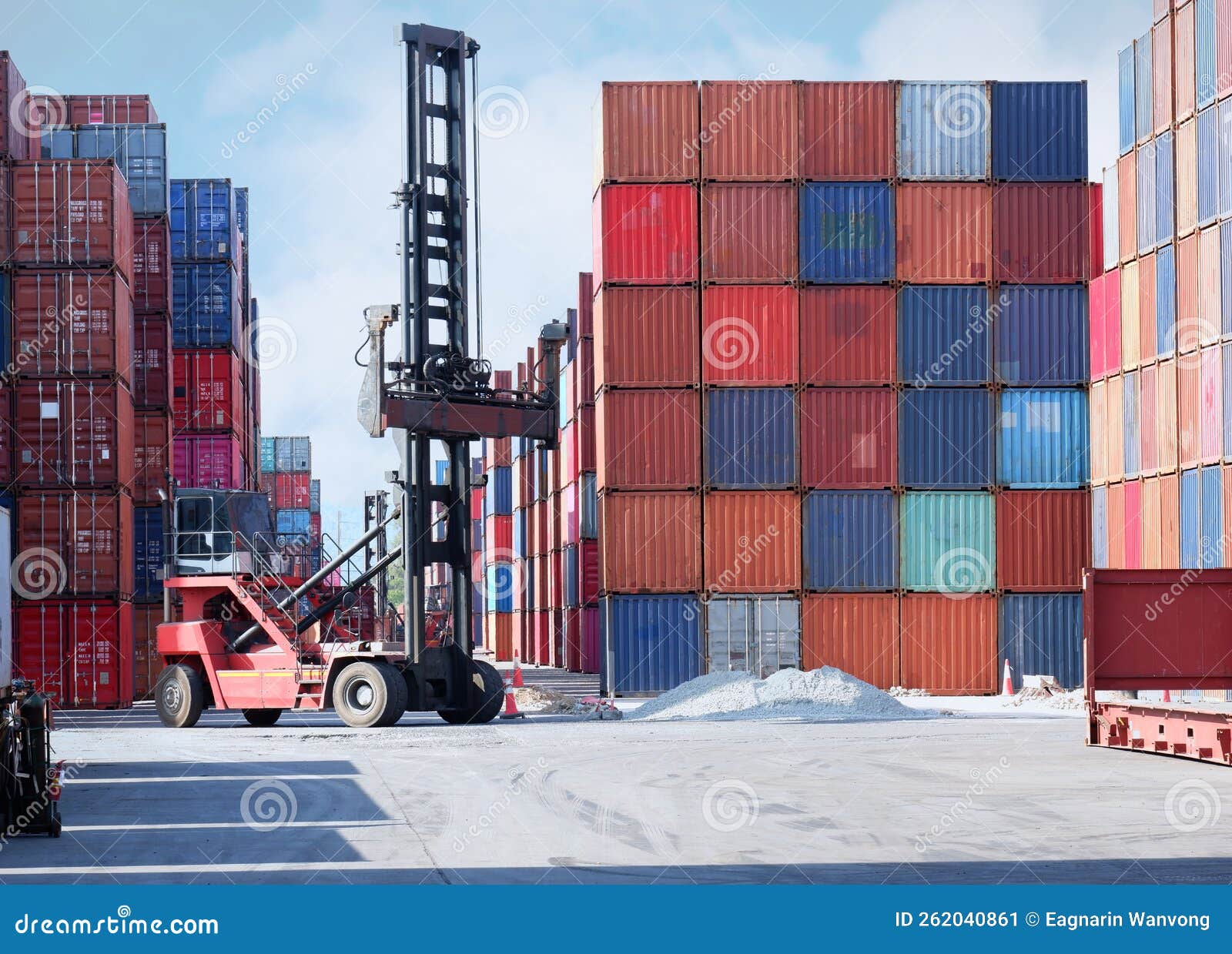 Container Forklift in the Container Yard Waiting for Packing Industry ...