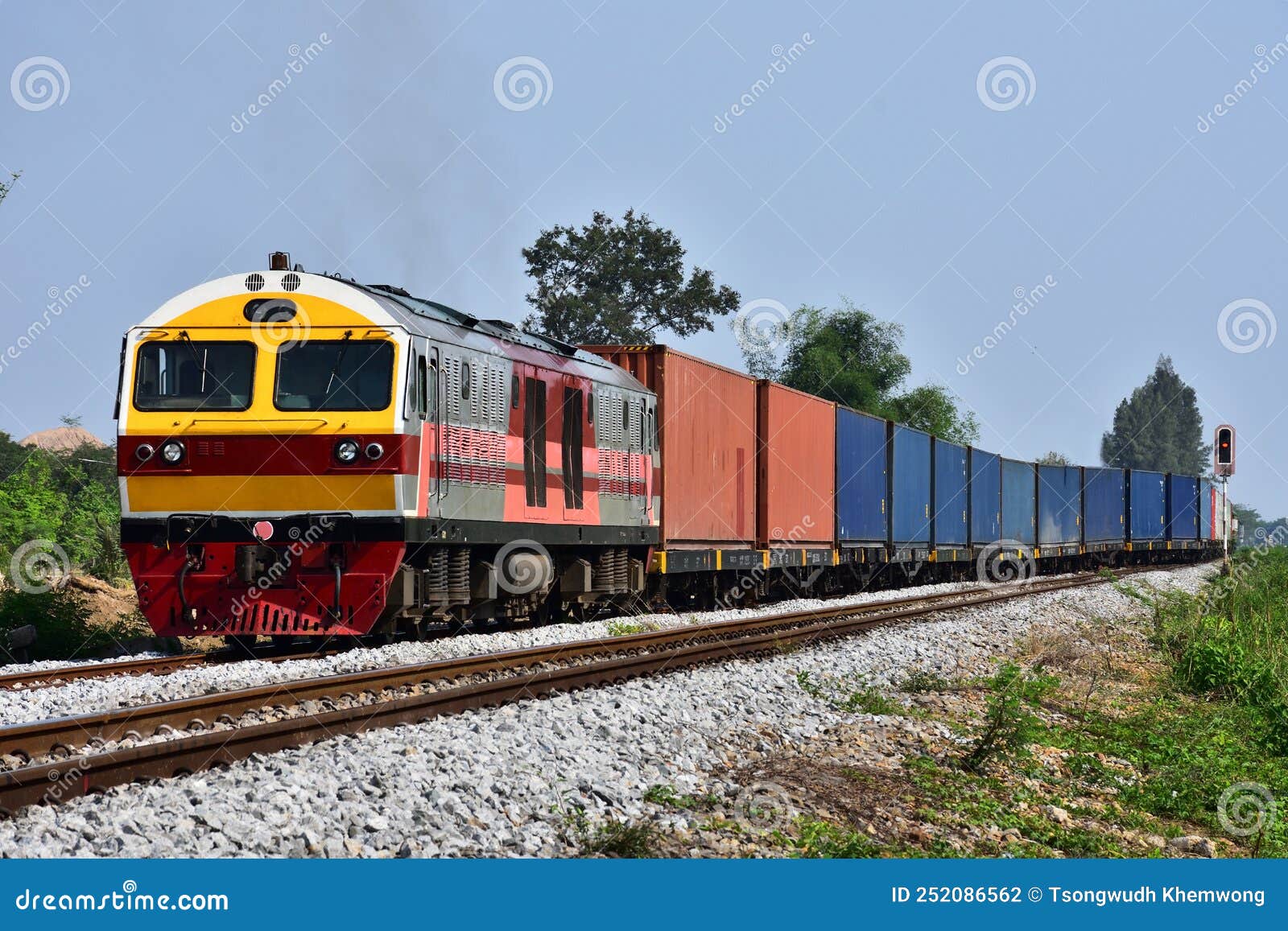 Container-freight Train by Diesel Locomotive on the Railway. Editorial ...