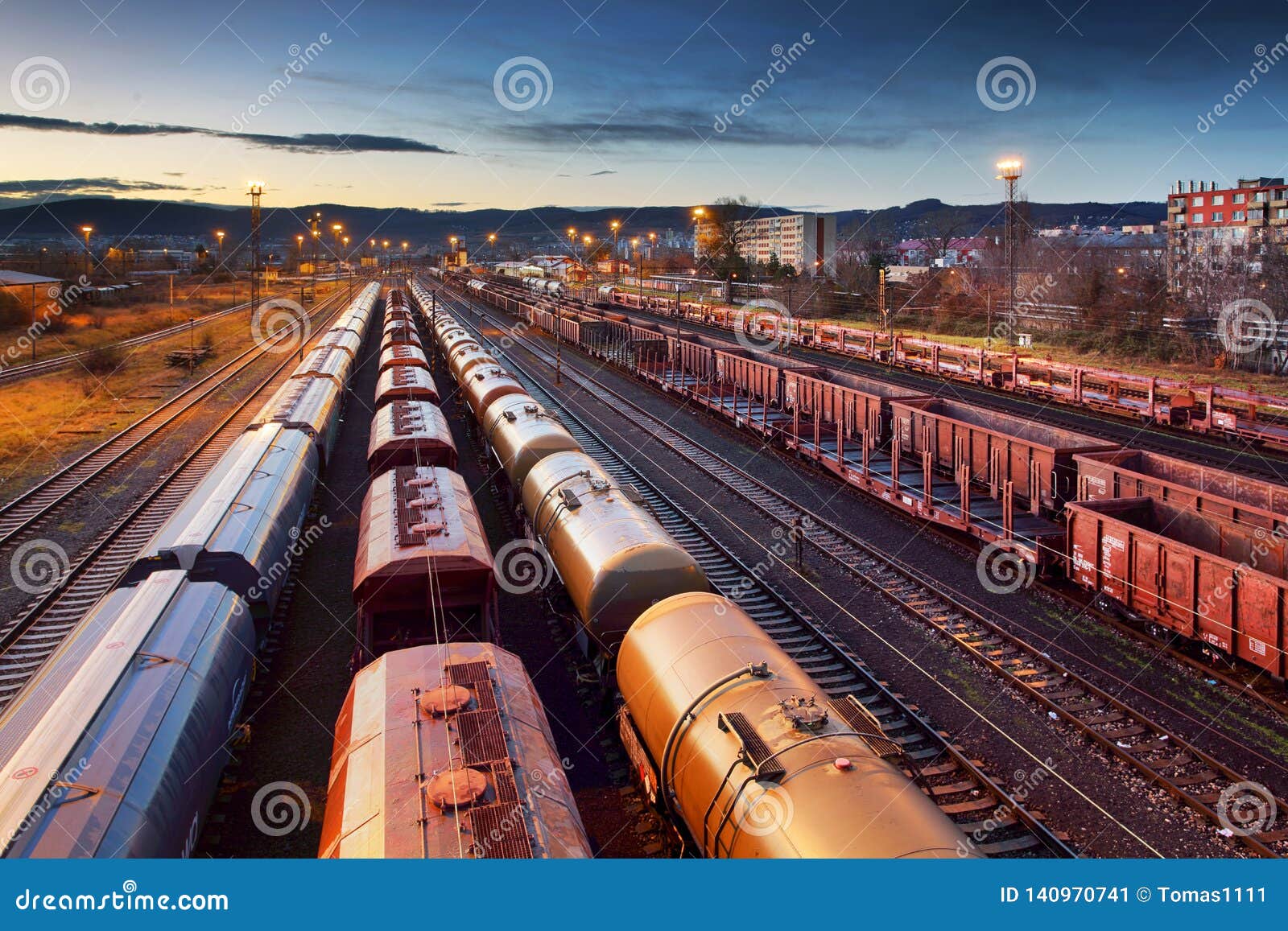 Container Freight Train in Station, Cargo Railway Transportation ...