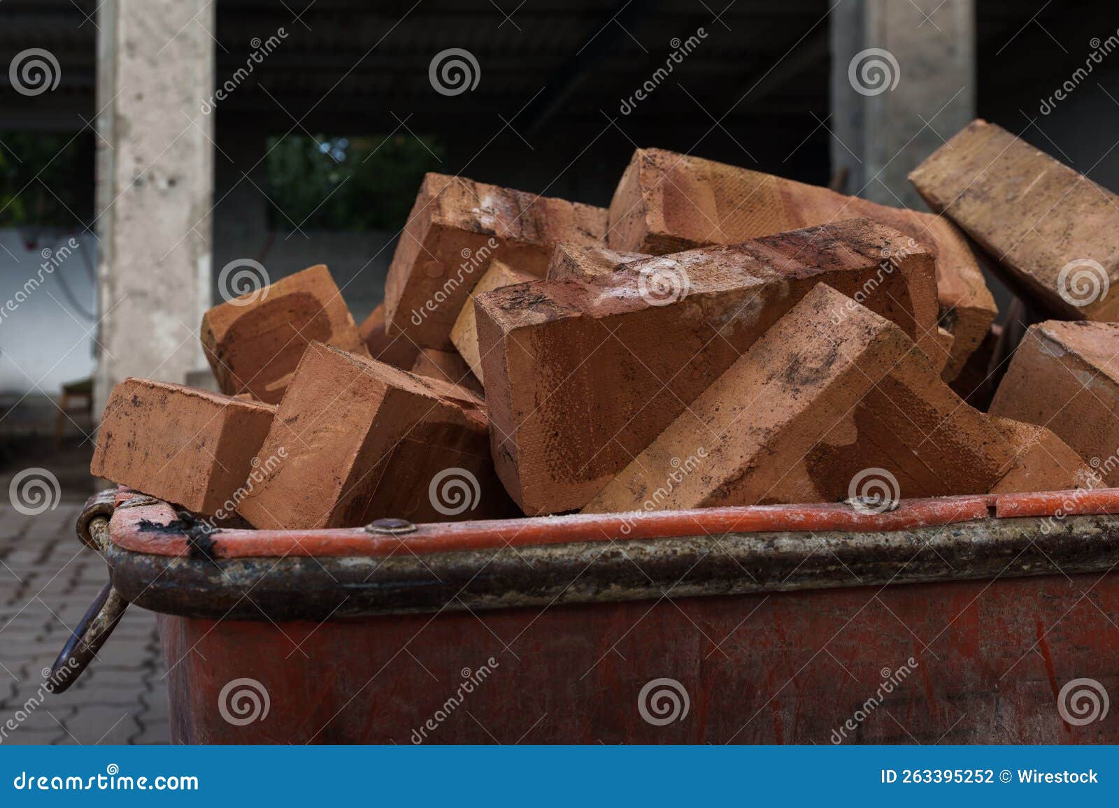 Container Full of Red Bricks on a Construction Site Stock Photo - Image ...
