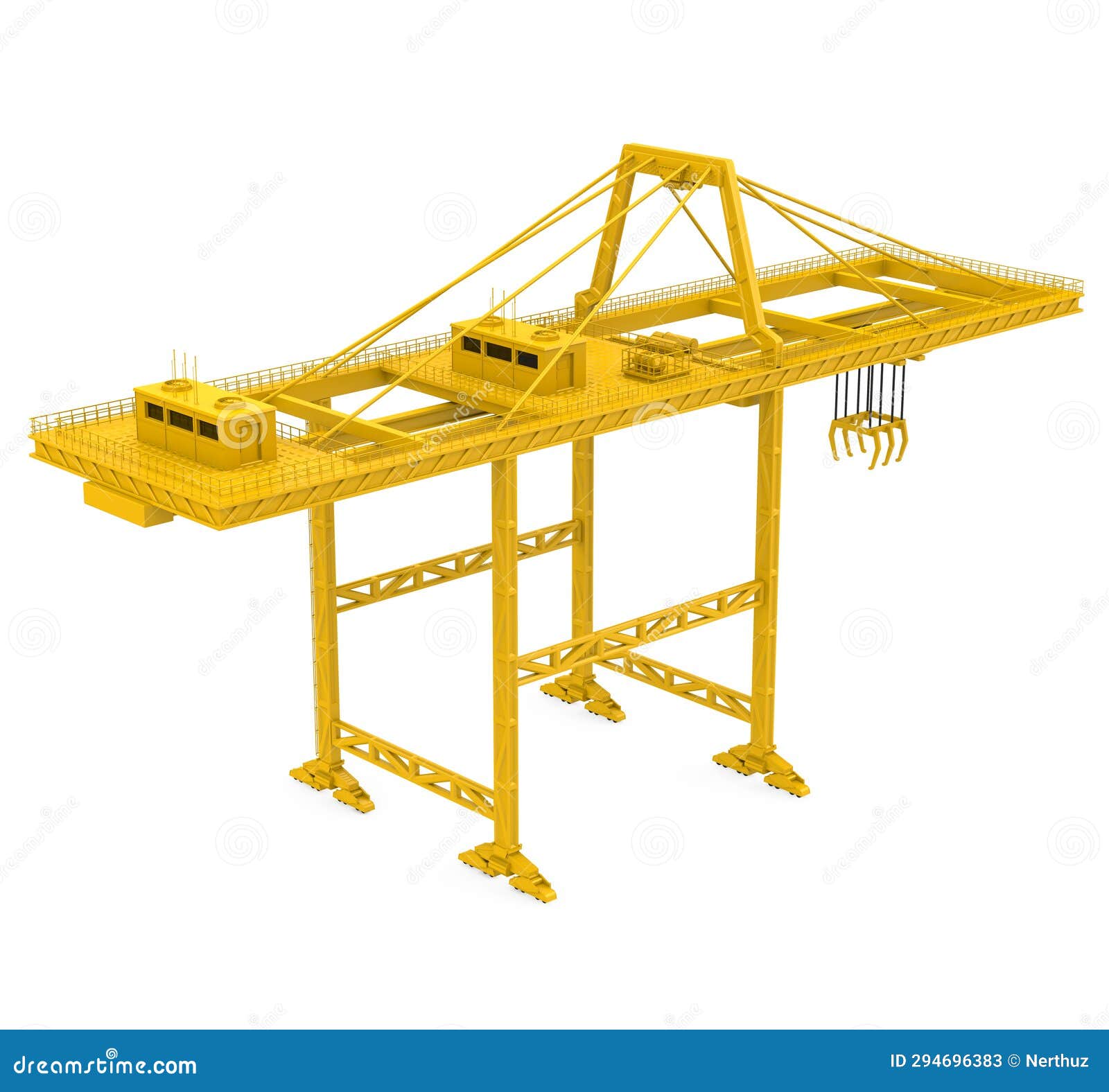 Container Gantry Crane Lifting Cargo Container At Port Terminal Cartoon ...