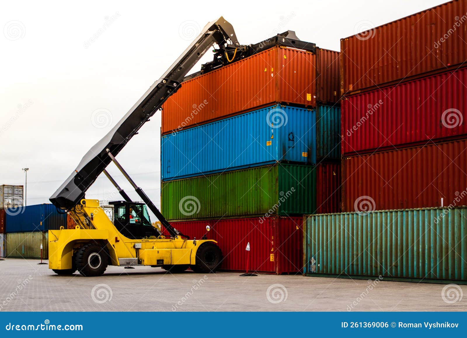 Container Handlers. Forklift Truck in Shipping Yard Stock Photo - Image ...