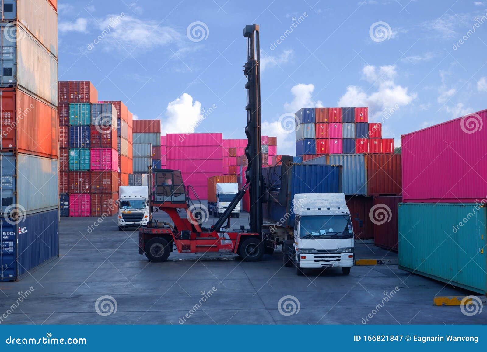 Container Handlers Load the Container into the Truck Stock Image ...
