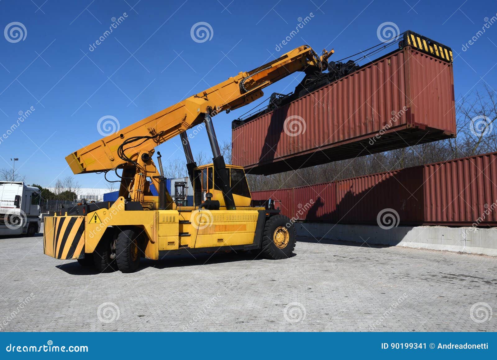 Container Handling Vehicle Maneuvering with Load Stock Image - Image of ...