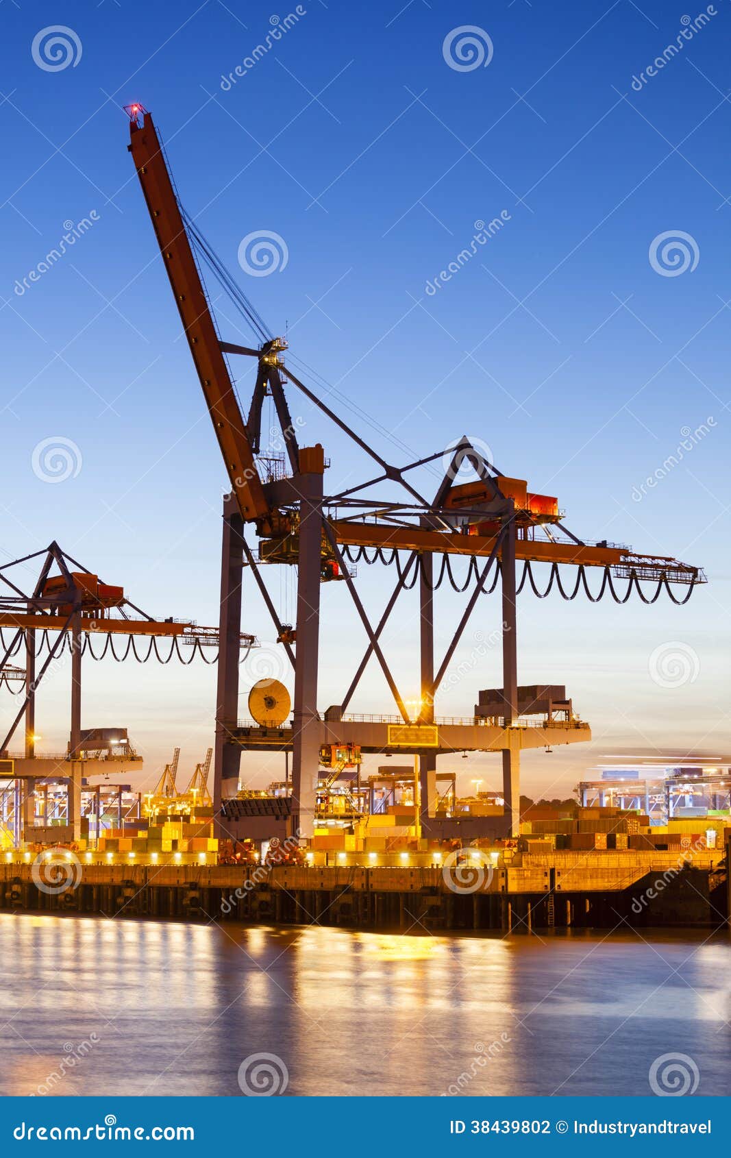 Container Harbor Crane at Night Stock Photo - Image of traffic, harbor ...