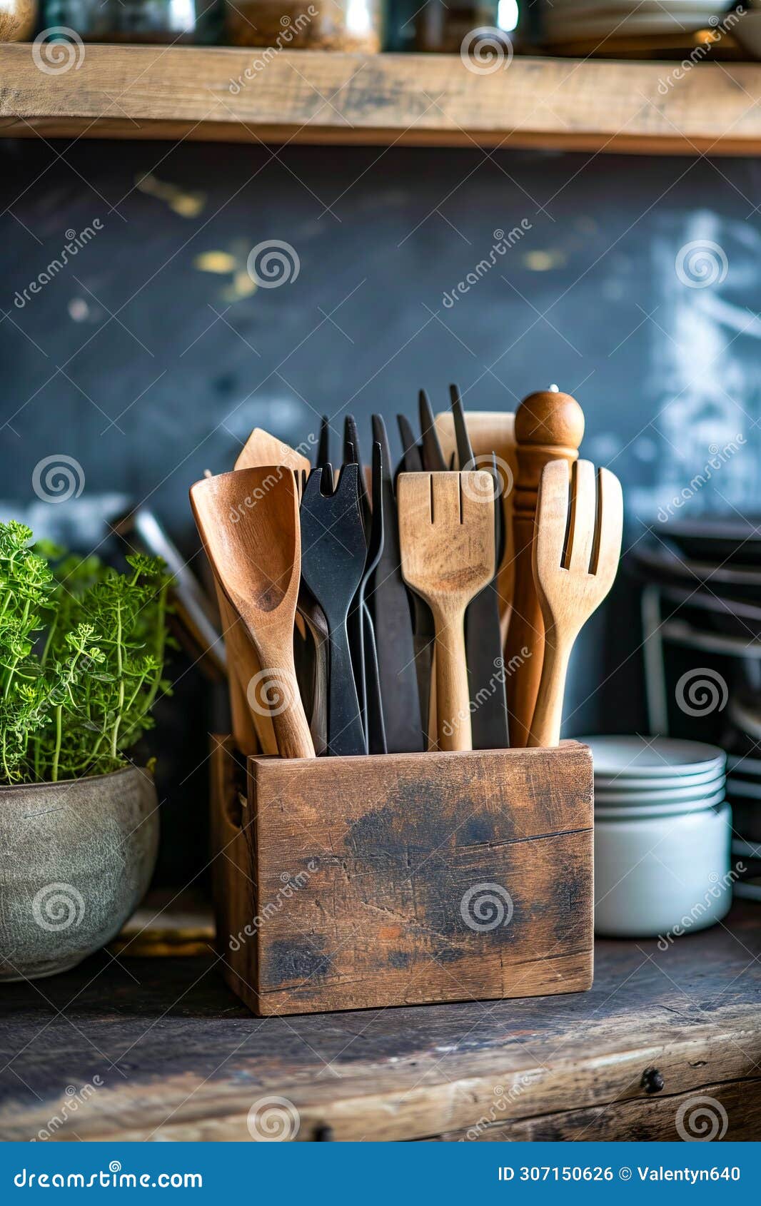 Container Holding Several Different Types of Eating Utensils Including ...