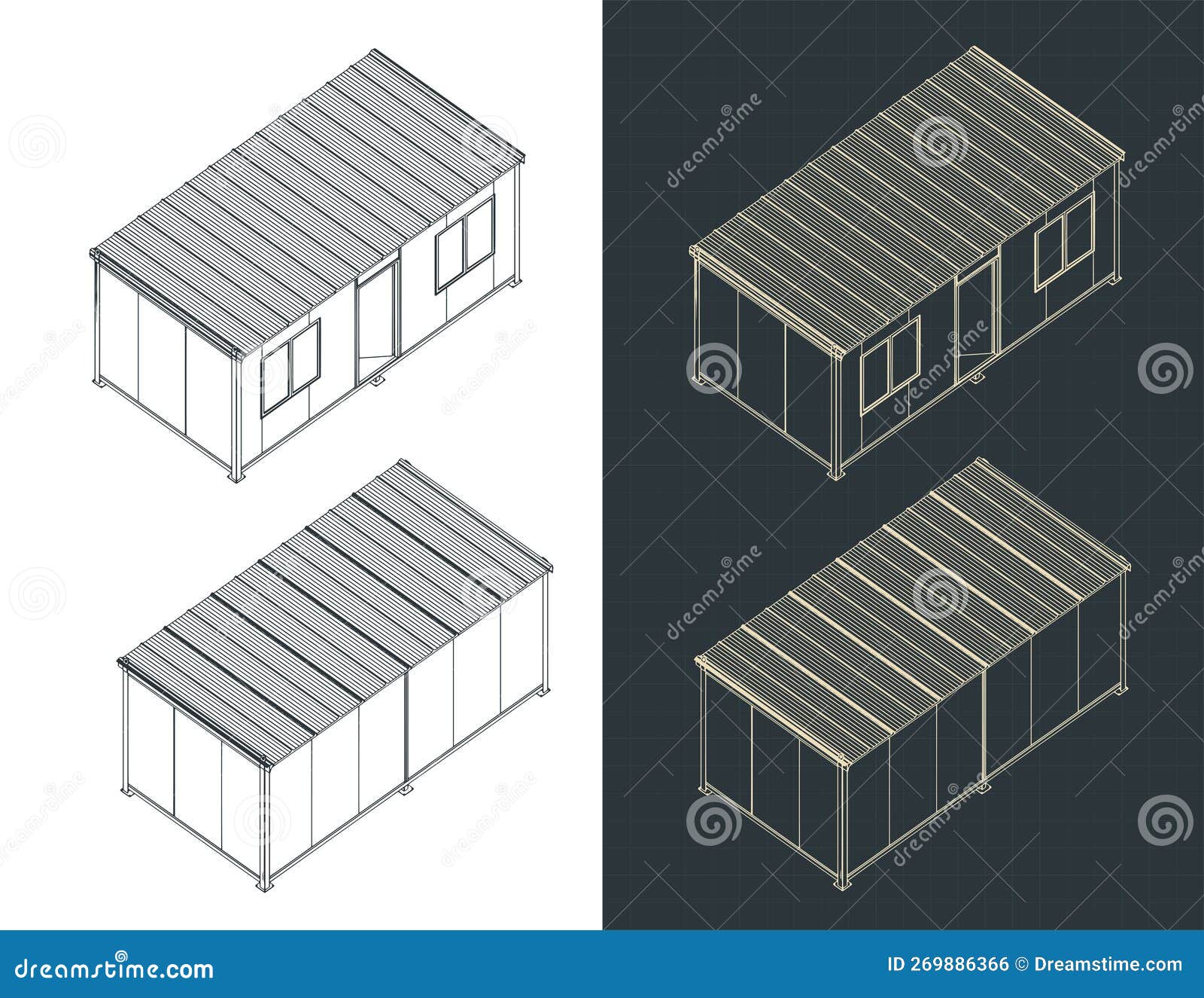 Container House Isometric Drawings Stock Illustration - Illustration of ...