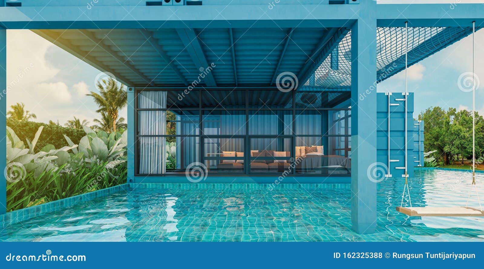 Container house with pool stock illustration. Illustration of luxury ...