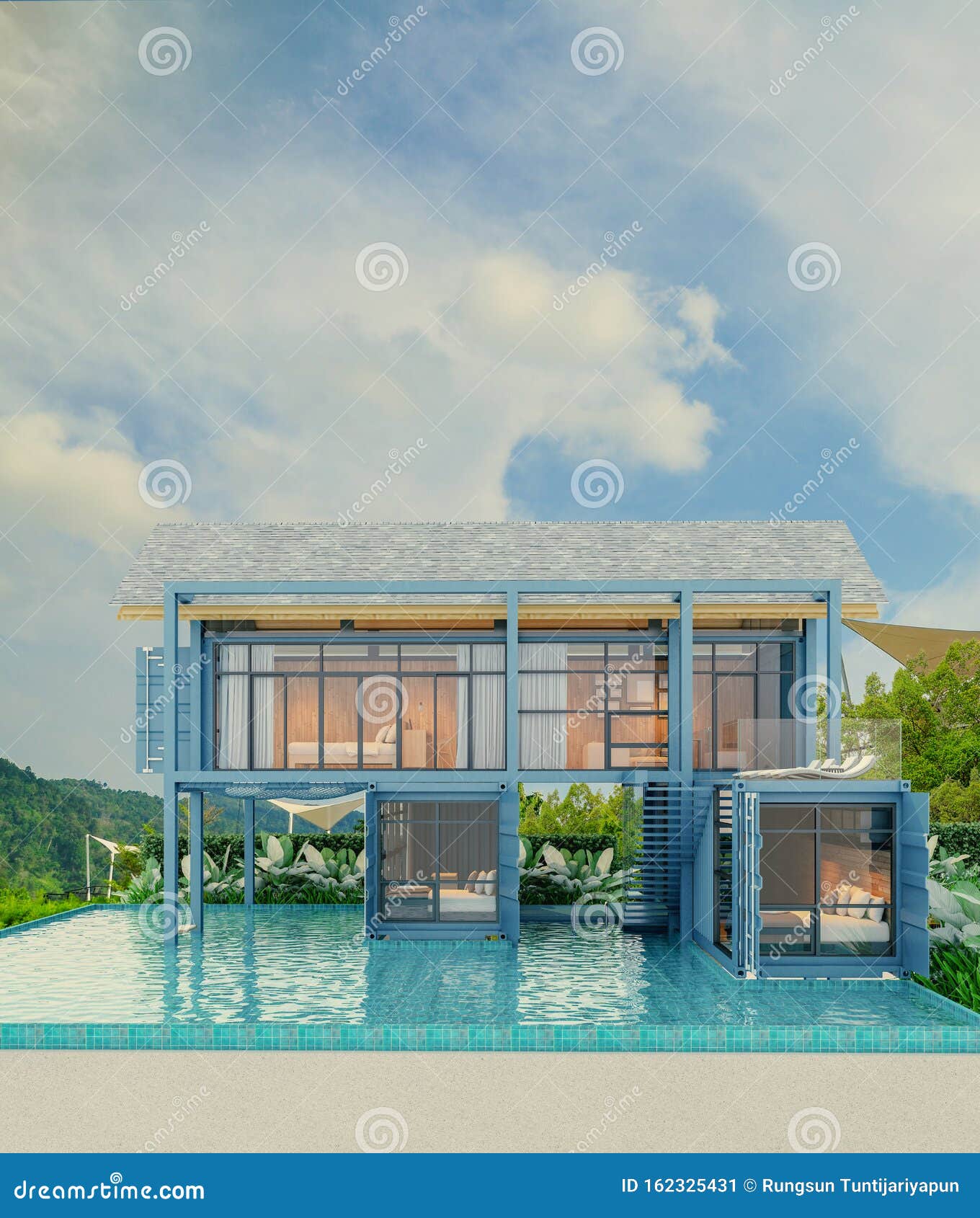 Container house with pool stock illustration. Illustration of remodel ...