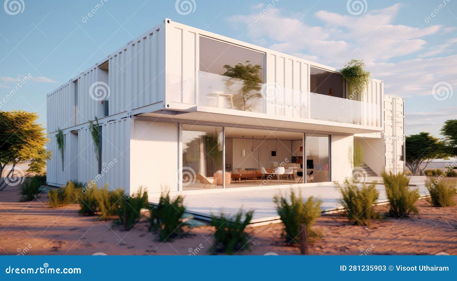 Container Inspired Modern Home Exterior, Concept Minimalist Villa Stock ...