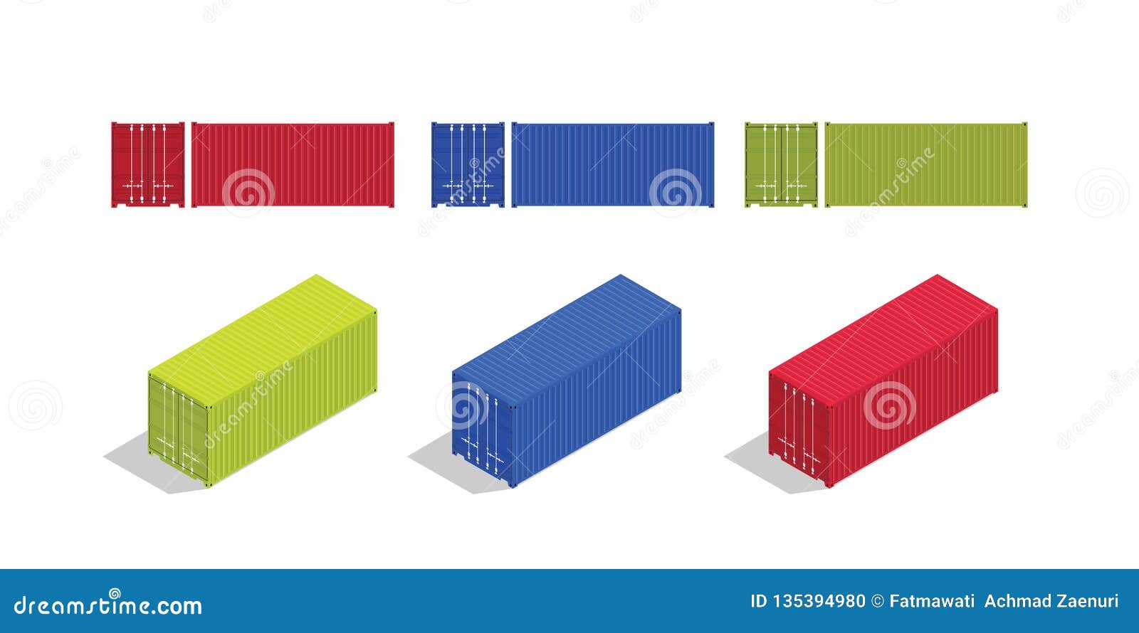 Container Isometric and from Front Set Collection with Various Color ...