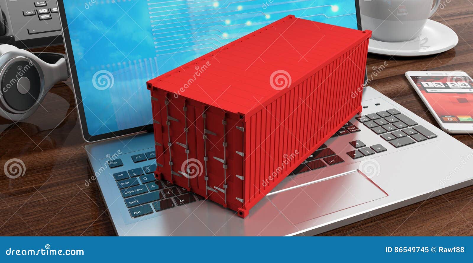 Container on a Laptop. 3d Illustration Stock Illustration ...