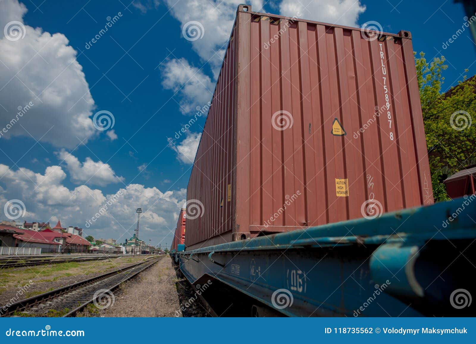 Container Loaded on Train Wagons on a Railway Stock Photo - Image of ...