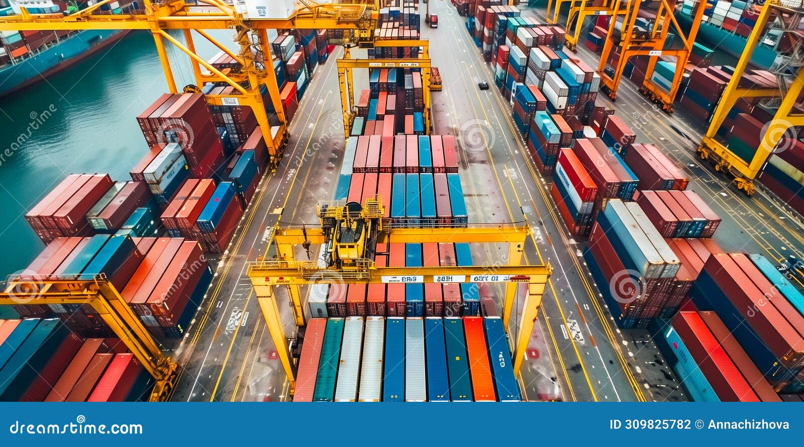 Container Loading in a Cargo Freight Ship with Industrial Crane. Stock ...