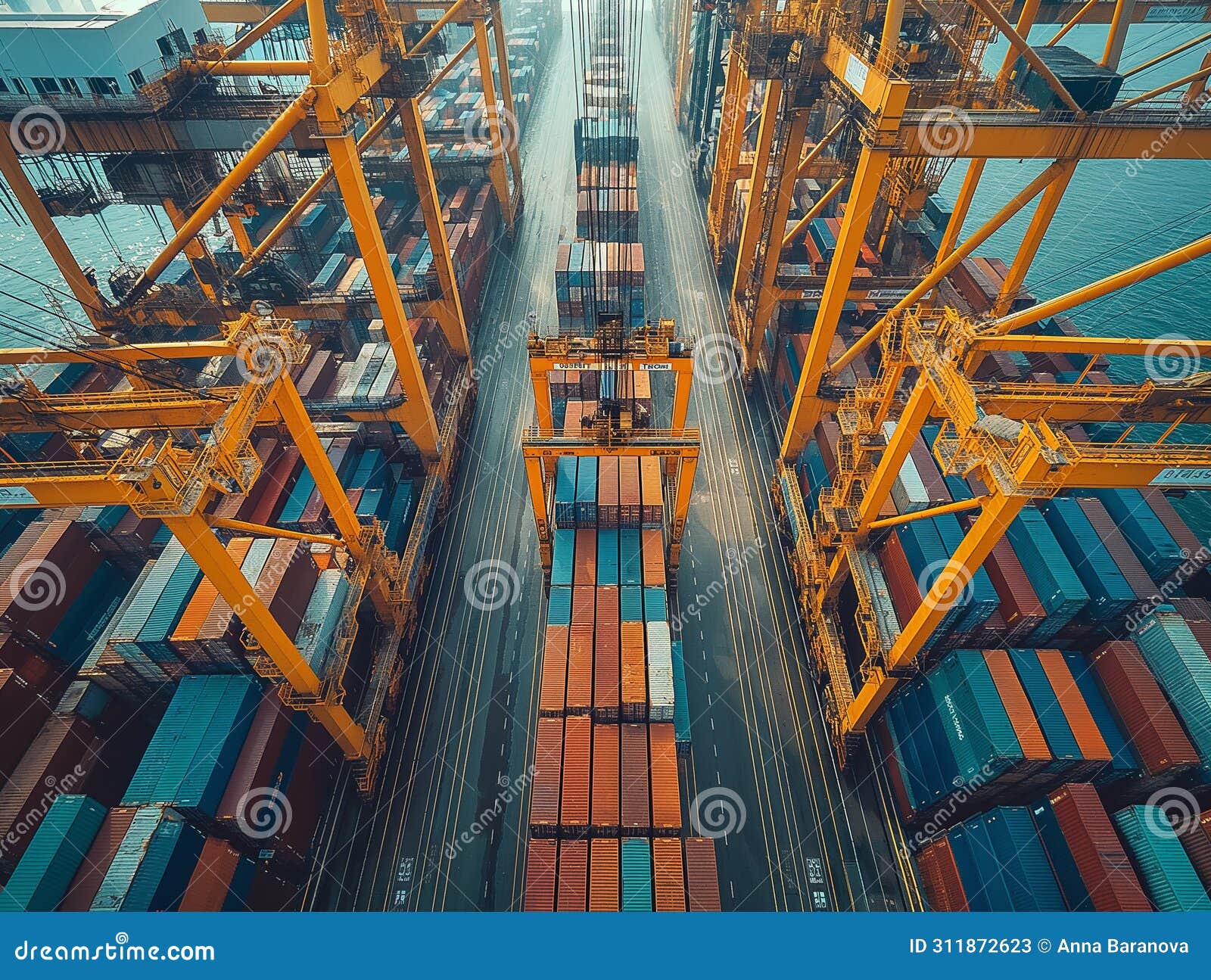 Container Loading in a Cargo Freight Ship with Port Crane Stock Image ...