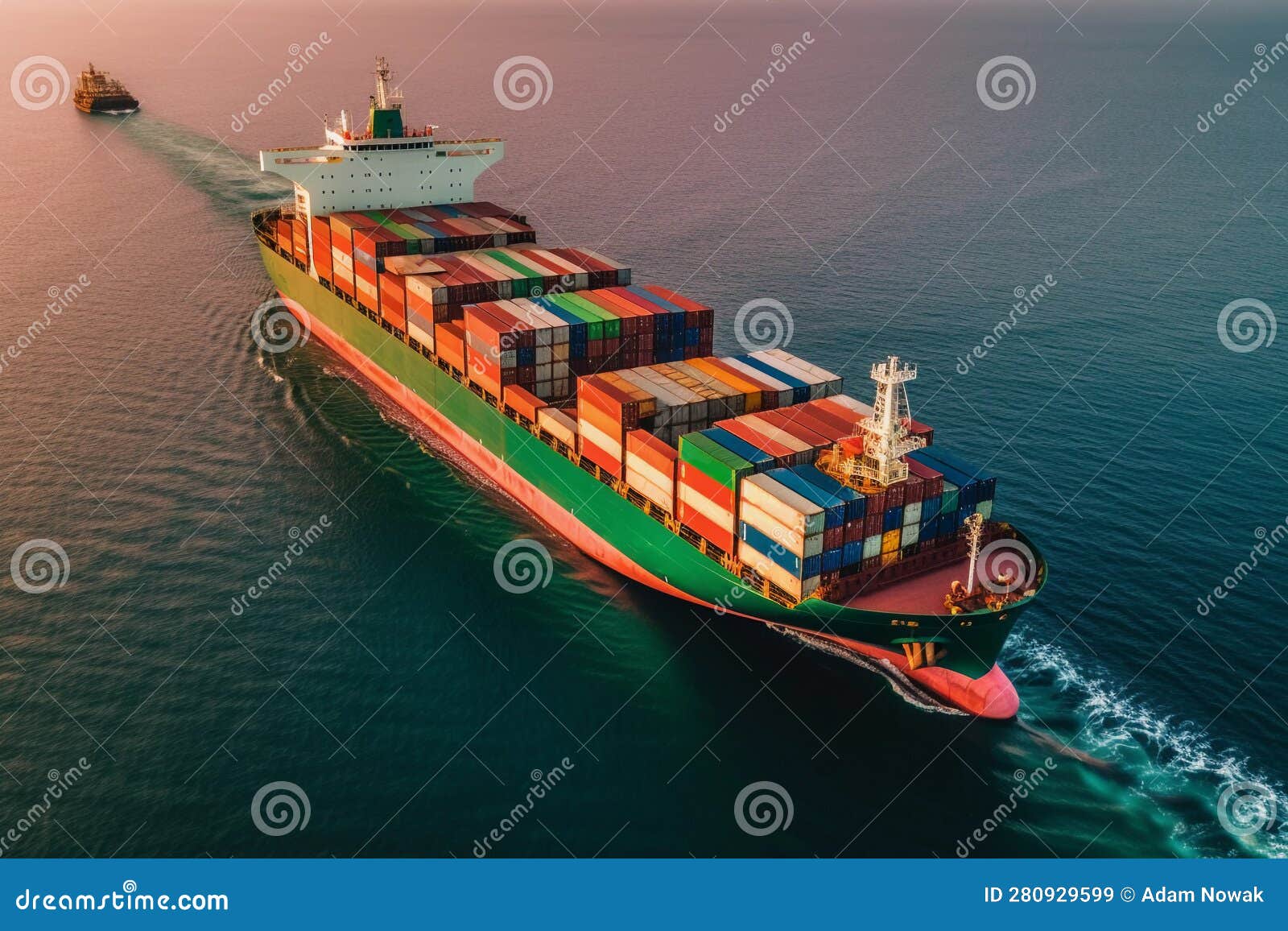 A Container Loading on Cargo Ship in Open Sea, Freight Shipping ...