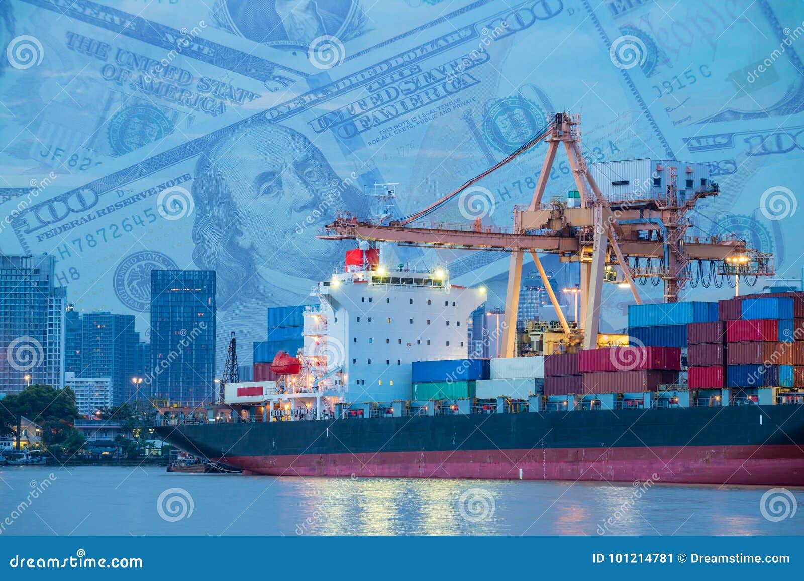 Container Loading by Crane, Cargo Ship and Money Stock Image - Image of ...