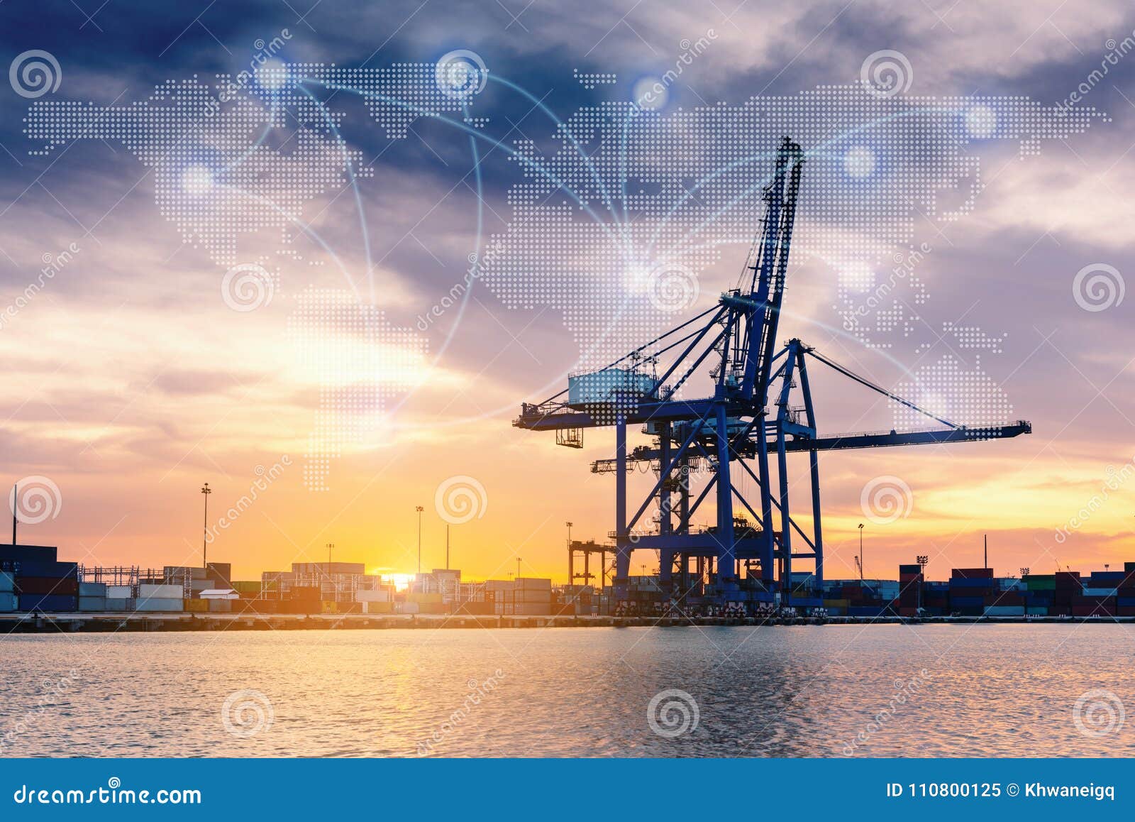 Container Loading Port and Cargo Shipping with World Map Concept Stock ...