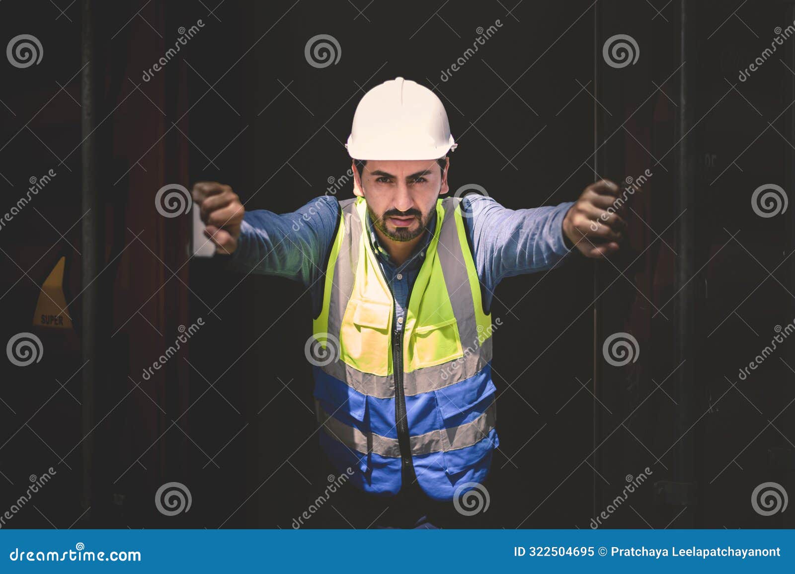 Container Logistic Operators Workers Wearing Yellow Helmets and ...