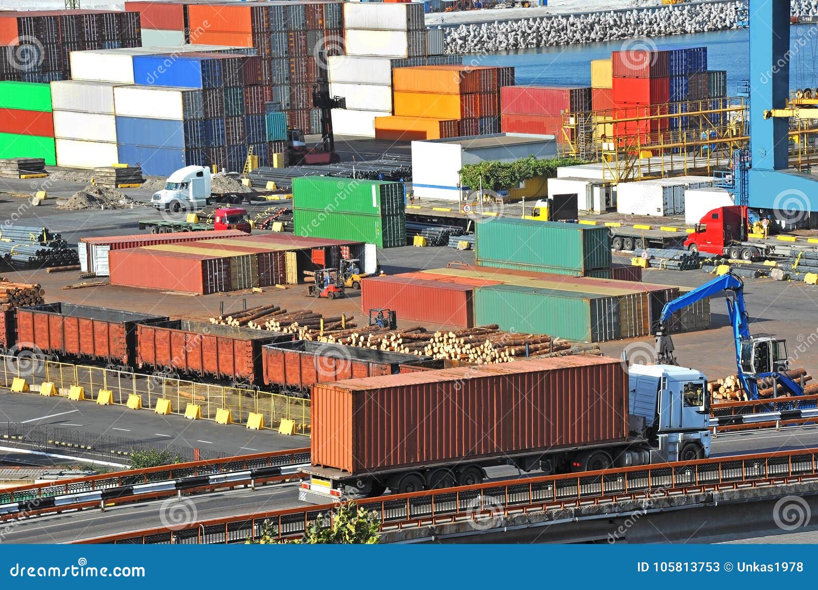 Container, Lumber and Train in Port Stock Image - Image of industry ...
