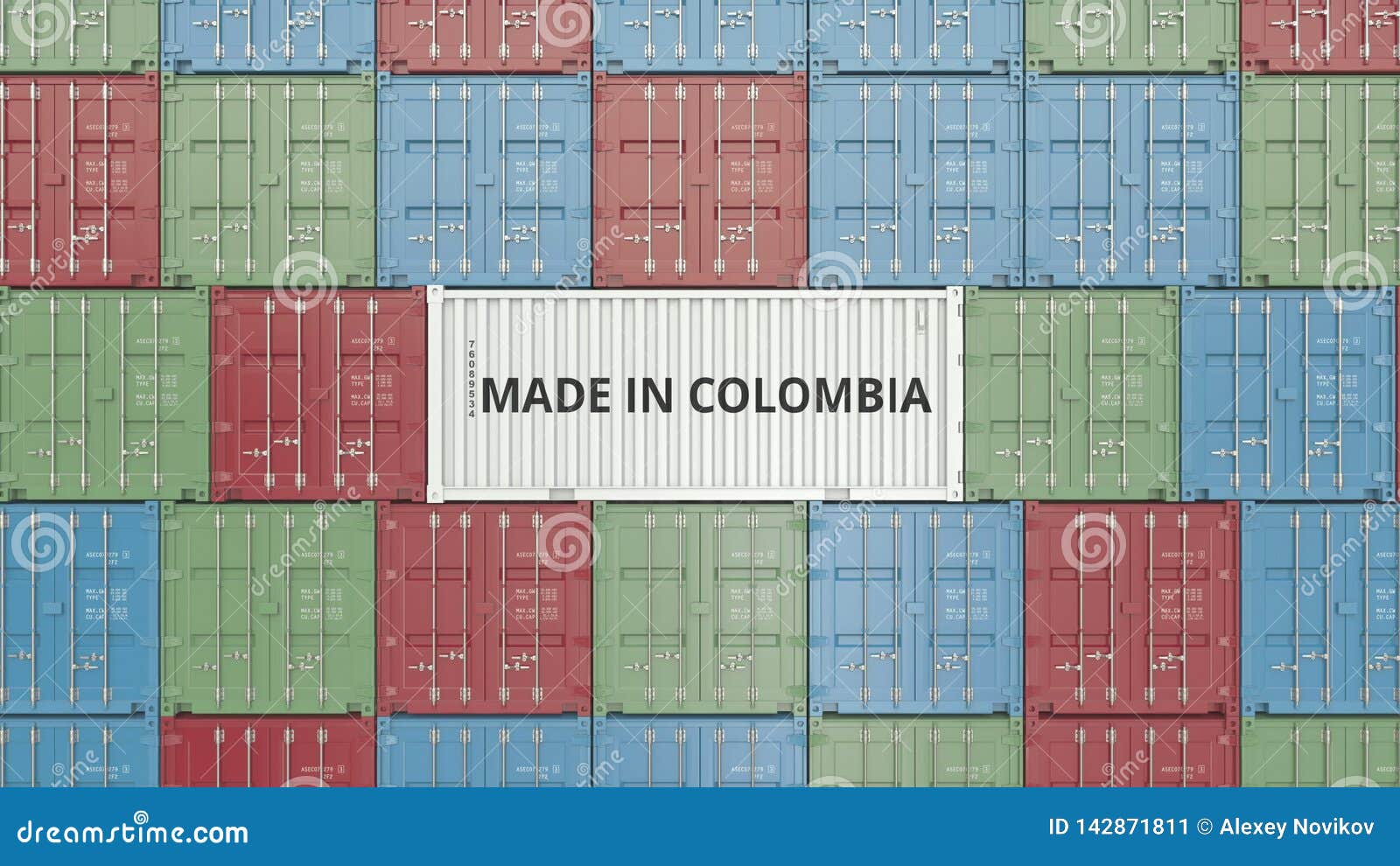 Container with MADE in COLOMBIA Text. Colombian Import or Export ...