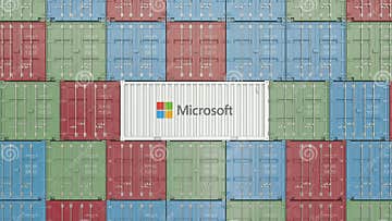 Container with Microsoft Corporate Logo. Editorial 3D Rendering ...
