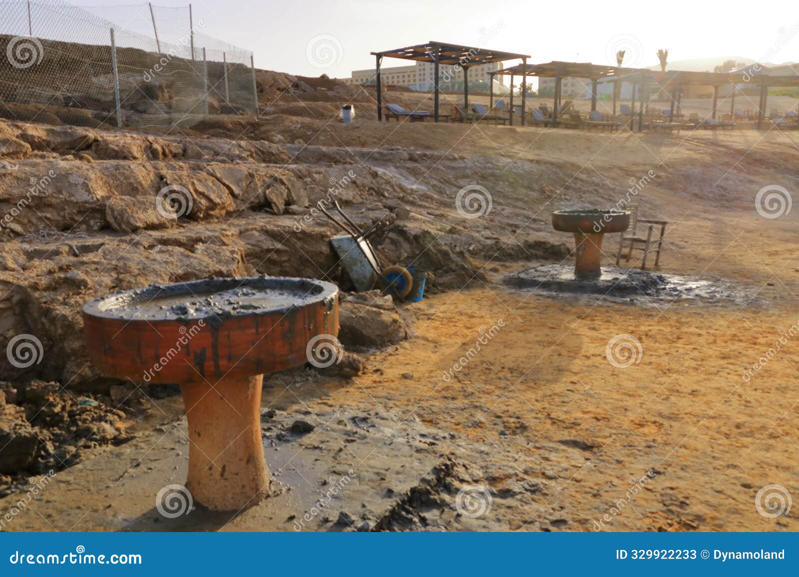 Container with Mud at the Beach of the Dead Sea in Jordan Stock Image ...