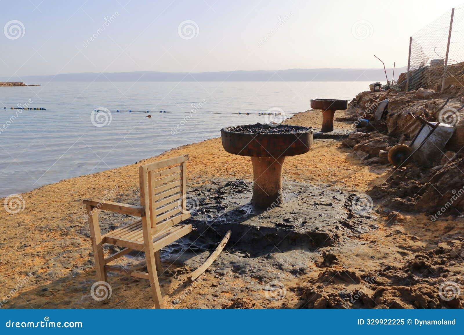 A Container with Mud at the Beach of the Dead Sea in Jordan Stock Image ...
