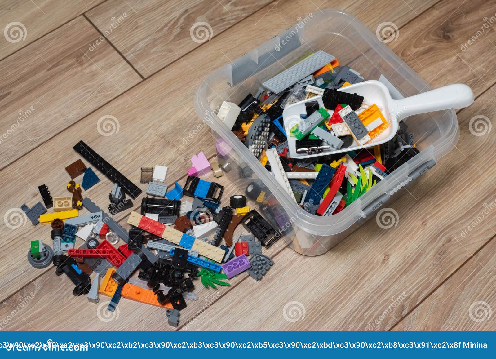 Container with Multicolored Plastic Constructor on Wooden Background ...