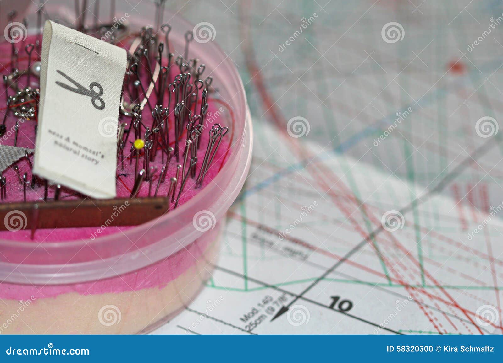 The Container with Needles Standing on the Sewing Drawing Stock Photo ...