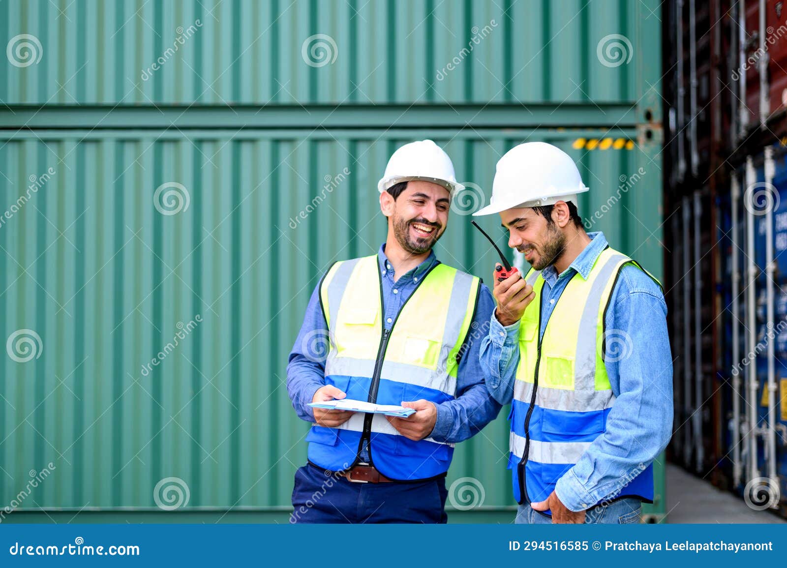 Container Operator Wearing White Helmet and Reflection Shirt and ...