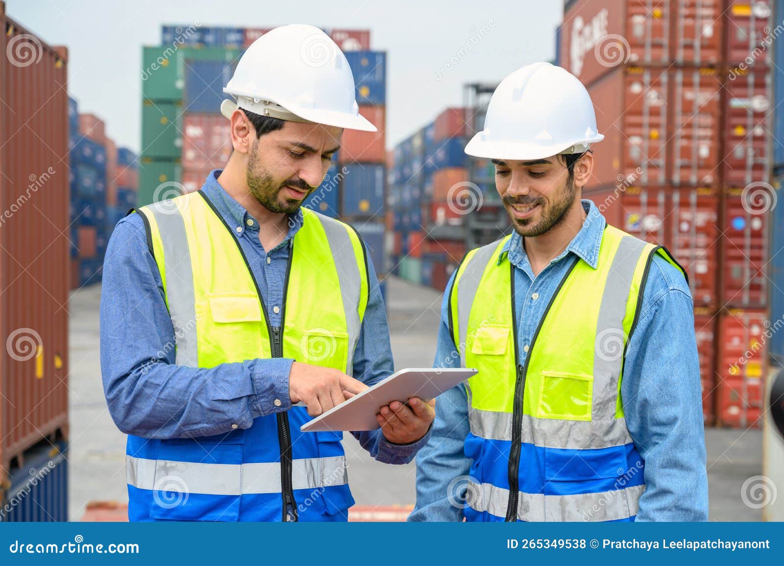 Container Operator Wearing White Helmet and Reflection Shirt and ...
