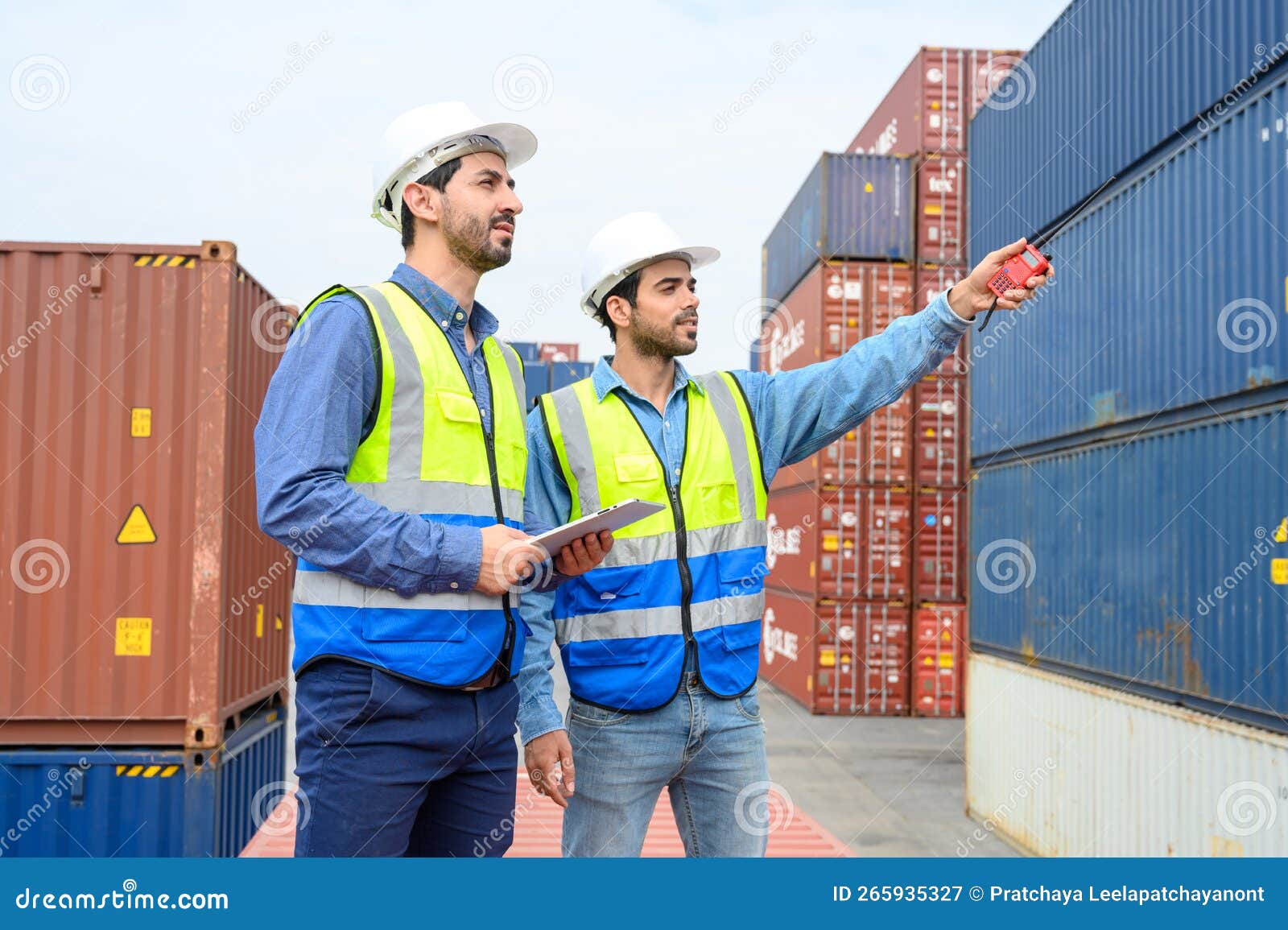 Container Operator Wearing White Helmet and Reflection Shirt and ...