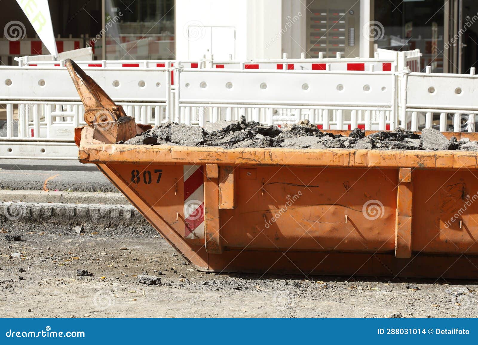 Container, Orange Skip for Construction Waste Standing on the Road ...