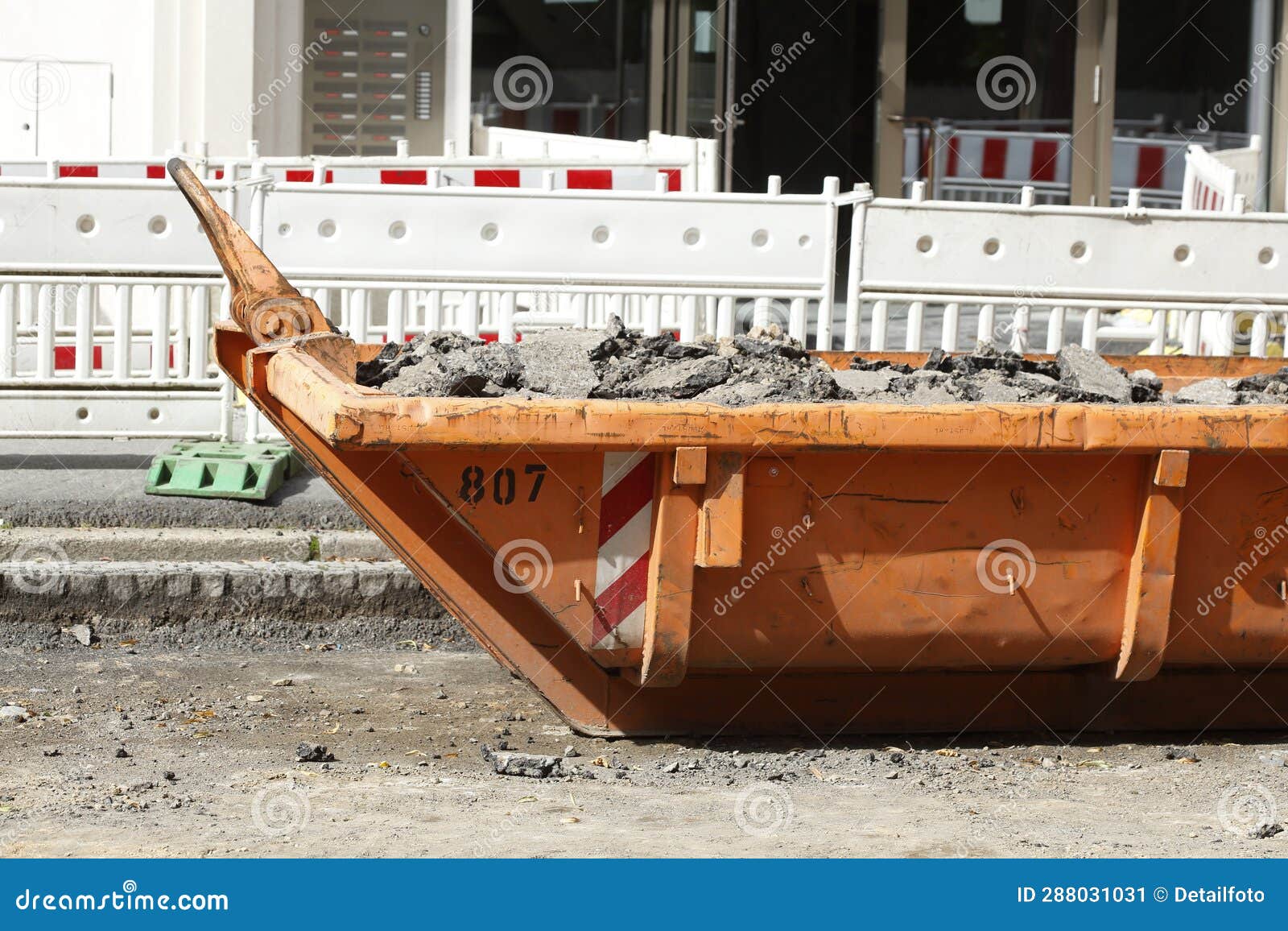 Container, Orange Skip for Construction Waste Standing on the Road ...